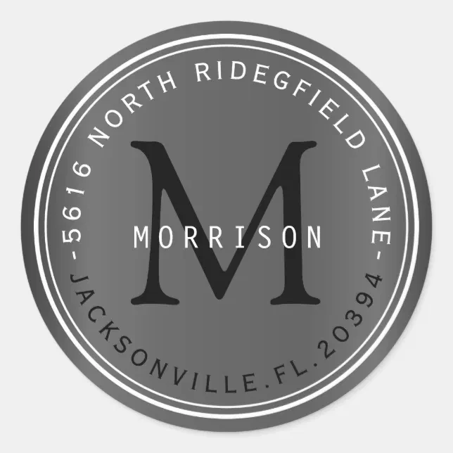 Monogram Address Label in Gray | Zazzle