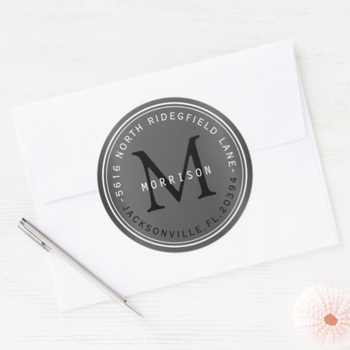 Monogram Address Label in Gray | Zazzle