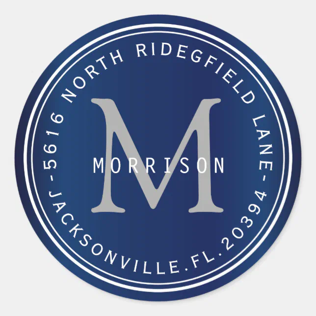Monogram Address Label in Navy Blue | Zazzle