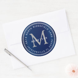 Monogram Address Label in Navy Blue | Zazzle