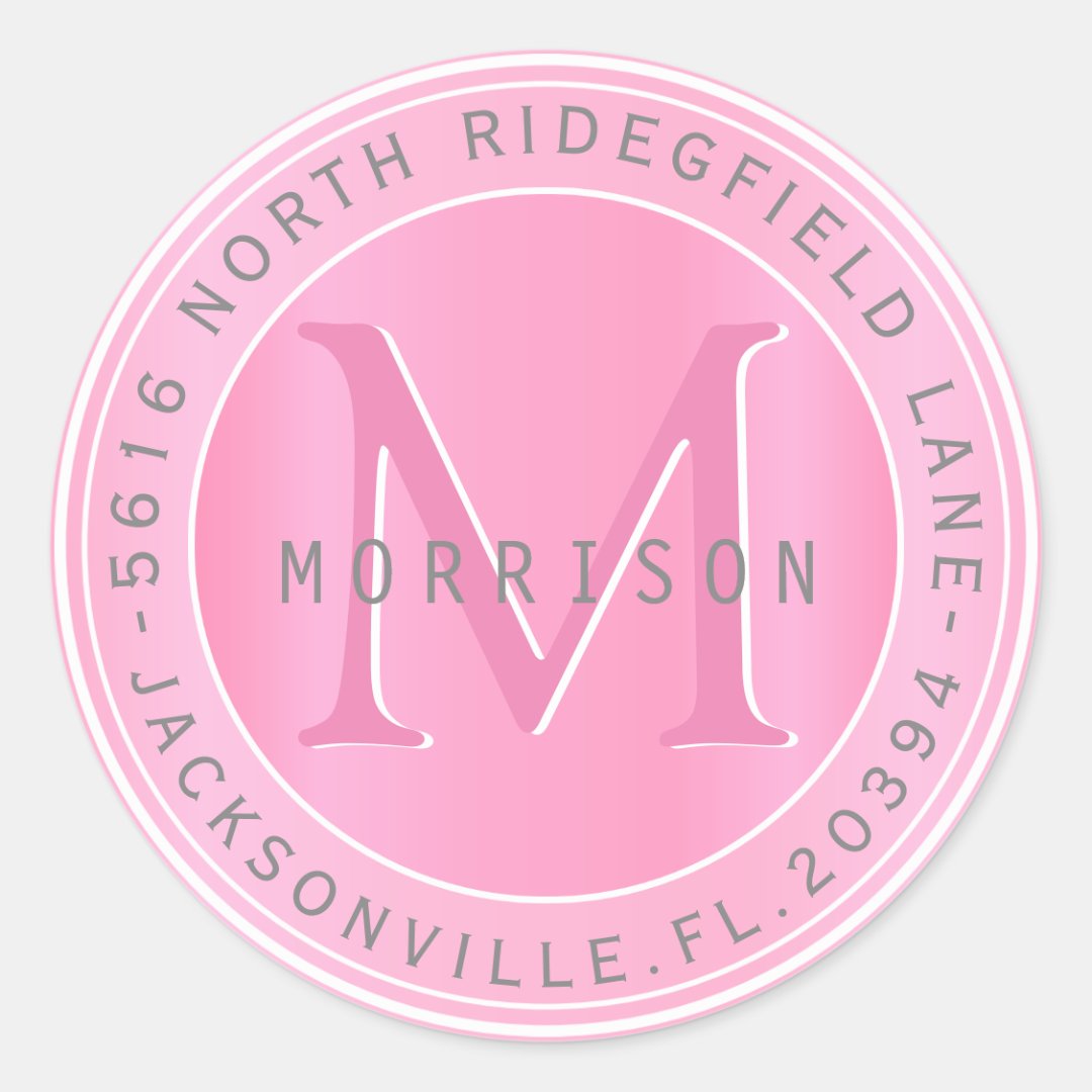 Monogram Address Label in Pink | Zazzle