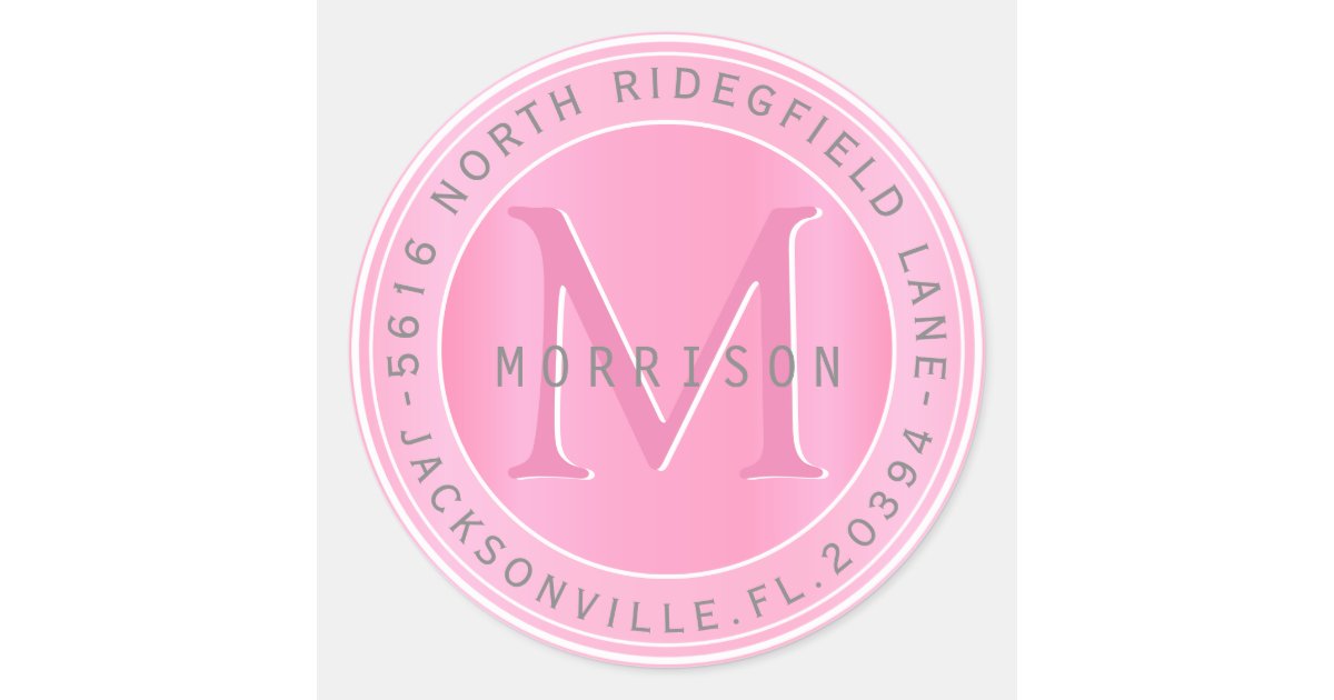 Monogram Address Label in Pink | Zazzle