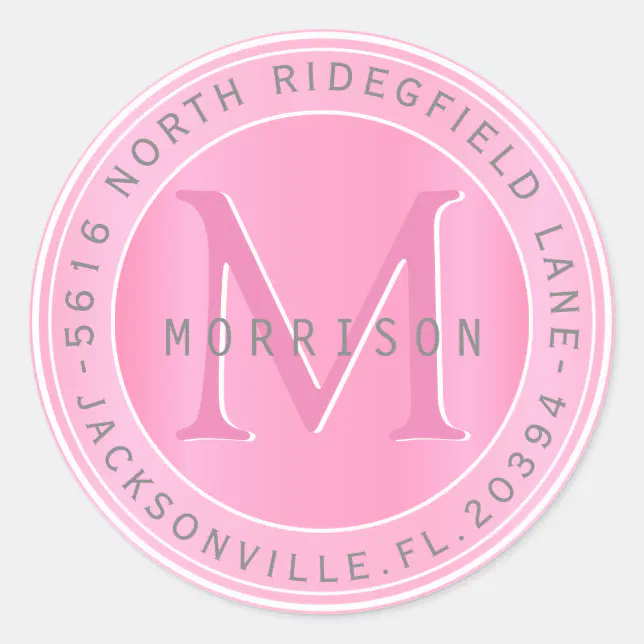 Monogram Address Label in Pink | Zazzle
