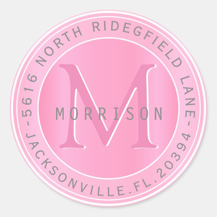 Monogram Address Label in Pink | Zazzle