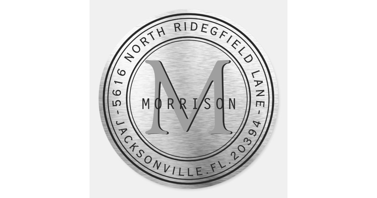 Monogram Address Label in Silver Metal | Zazzle