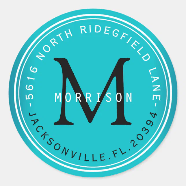 Monogram Address Label in Turquoise | Zazzle