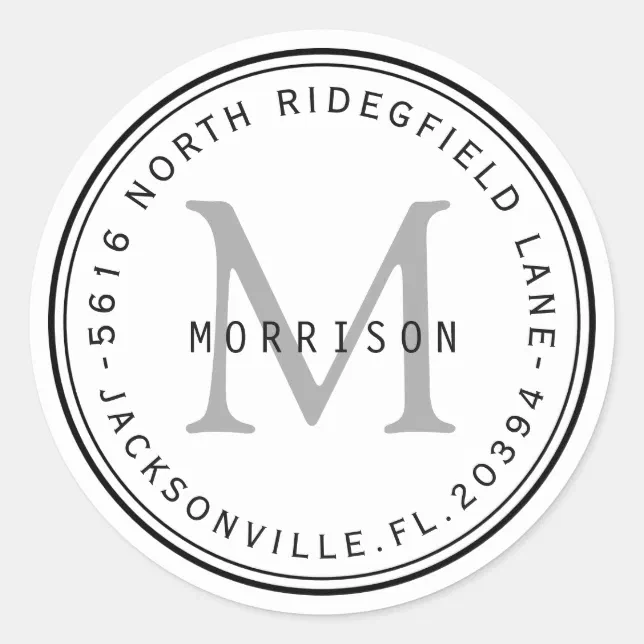 Monogram Address Label in White | Zazzle