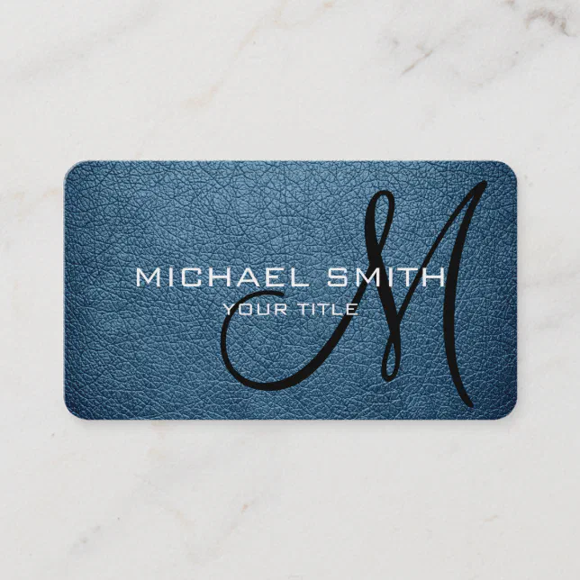 Monogram Air Force blue Leather Look Business Card | Zazzle