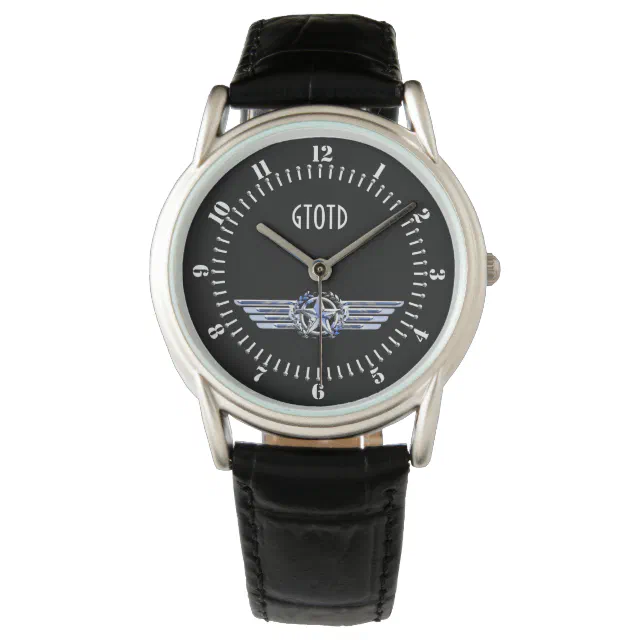 Monogram Air Pilot Chrome Like Star Wings Black Watch | Zazzle