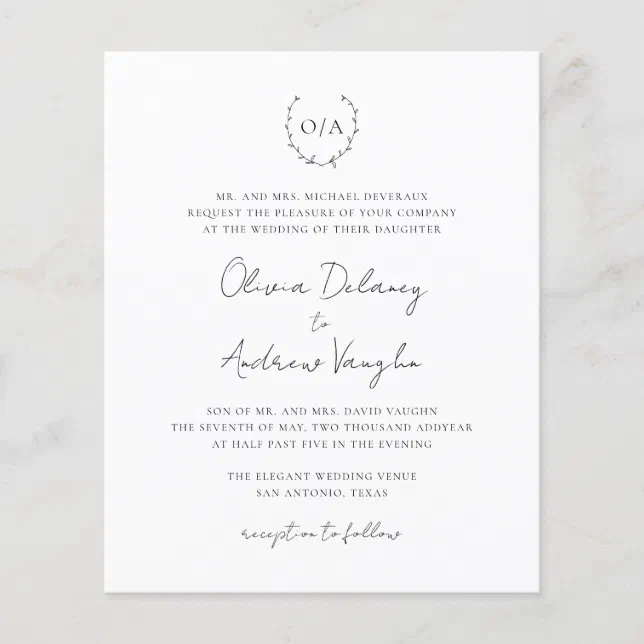 Monogram All In One Budget Wedding Invitation | Zazzle