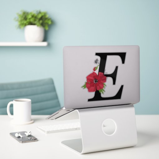 monogram, alphabet, letter E, floral monogram Sticker | Zazzle