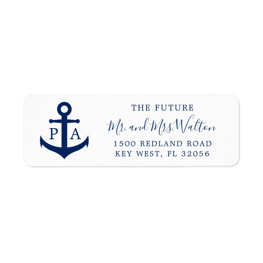 Monogram Anchor Nautical Wedding Return Address Label | Zazzle