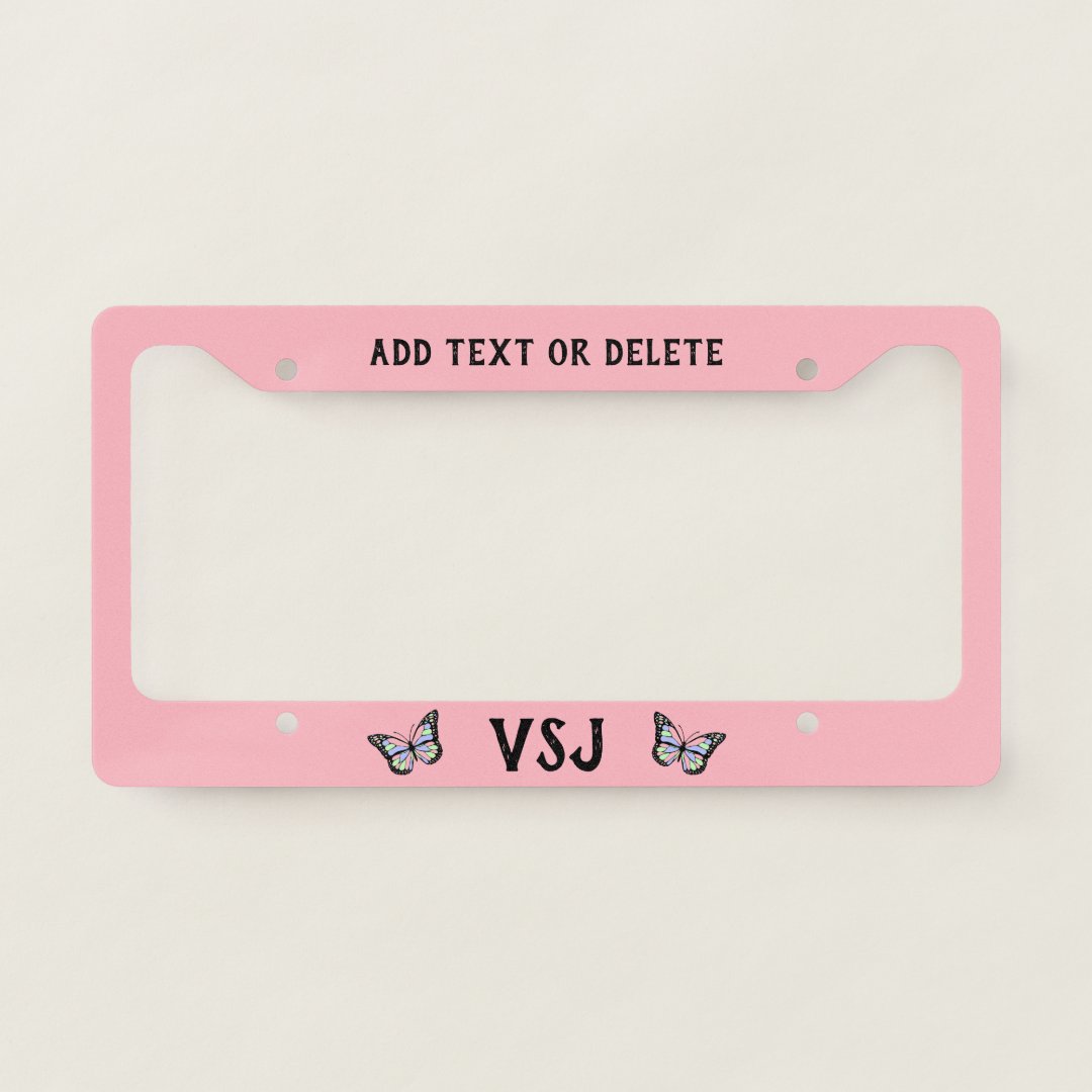 Monogram and Butterflies on Pink License Plate Frame | Zazzle