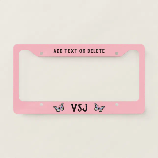 Monogram and Butterflies on Pink License Plate Frame | Zazzle