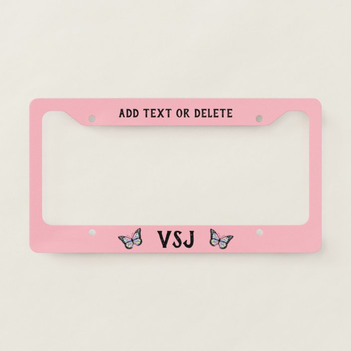 Monogram and Butterflies on Pink License Plate Frame | Zazzle