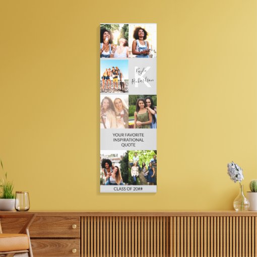 Monogram and Custom Quote Photo Collage Graduation Canvas Print | Zazzle