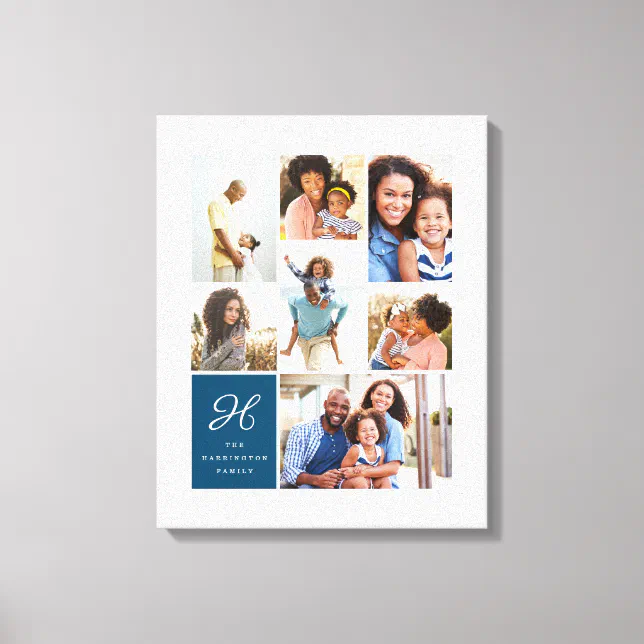 Monogram and Family Multiple Photo Collage Grid Canvas Print | Zazzle