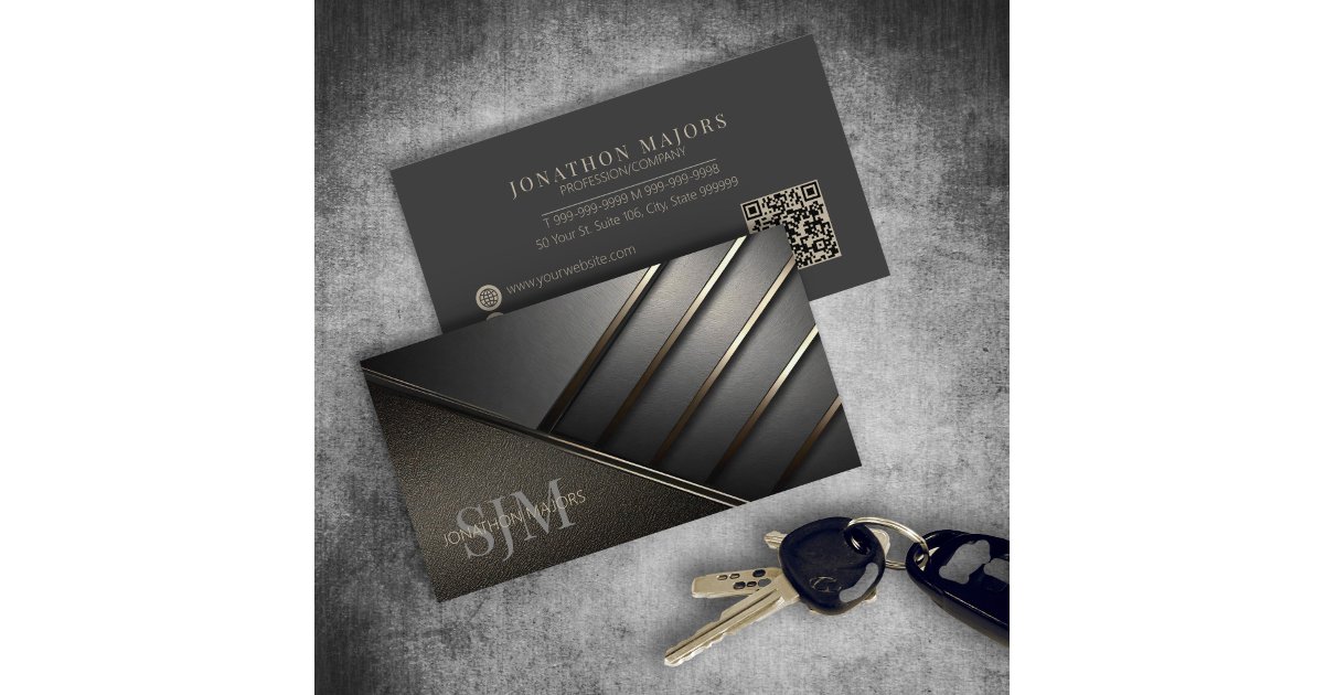 Monogram and Metal Angles Charcoal Gray ID1040 Business Card | Zazzle