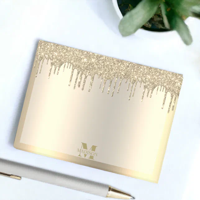 Monogram Antique Gold Dripping Glitter Metallic Post-it Notes | Zazzle