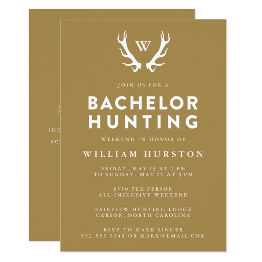 Monogram Antlers Hunting Bachelor Party Invitation | Zazzle.com