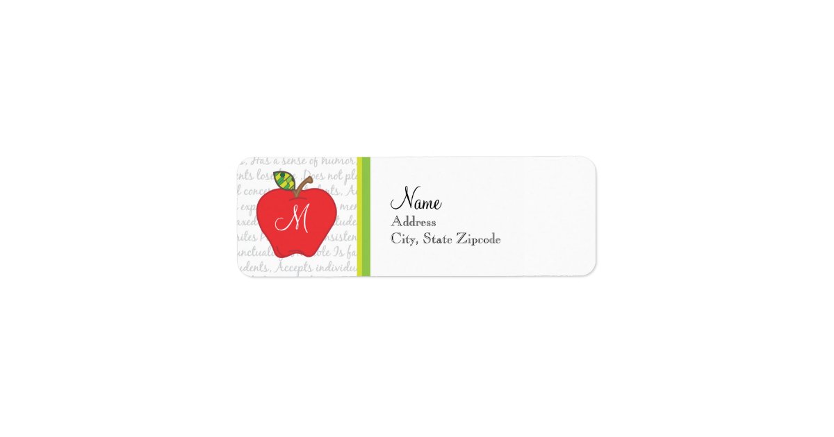 Monogram Apple Return Address Label | Zazzle