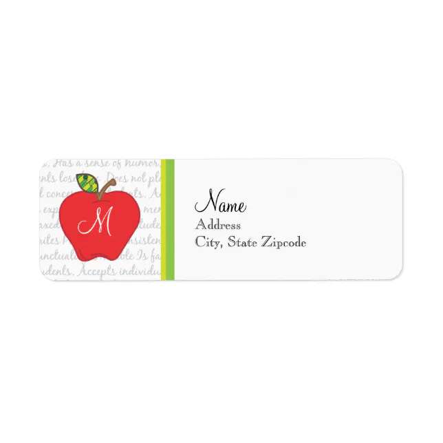 Monogram Apple Return Address Label | Zazzle