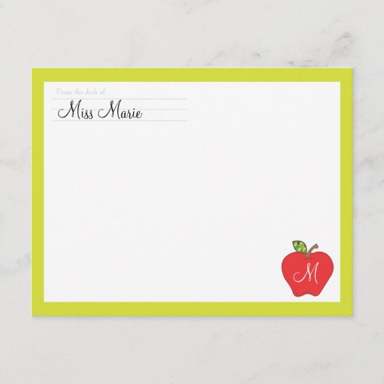 Monogram Apple Teachers Flat Note Card | Zazzle.com