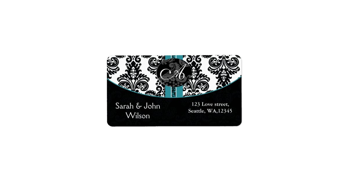 Monogram aqua ,return address label | Zazzle