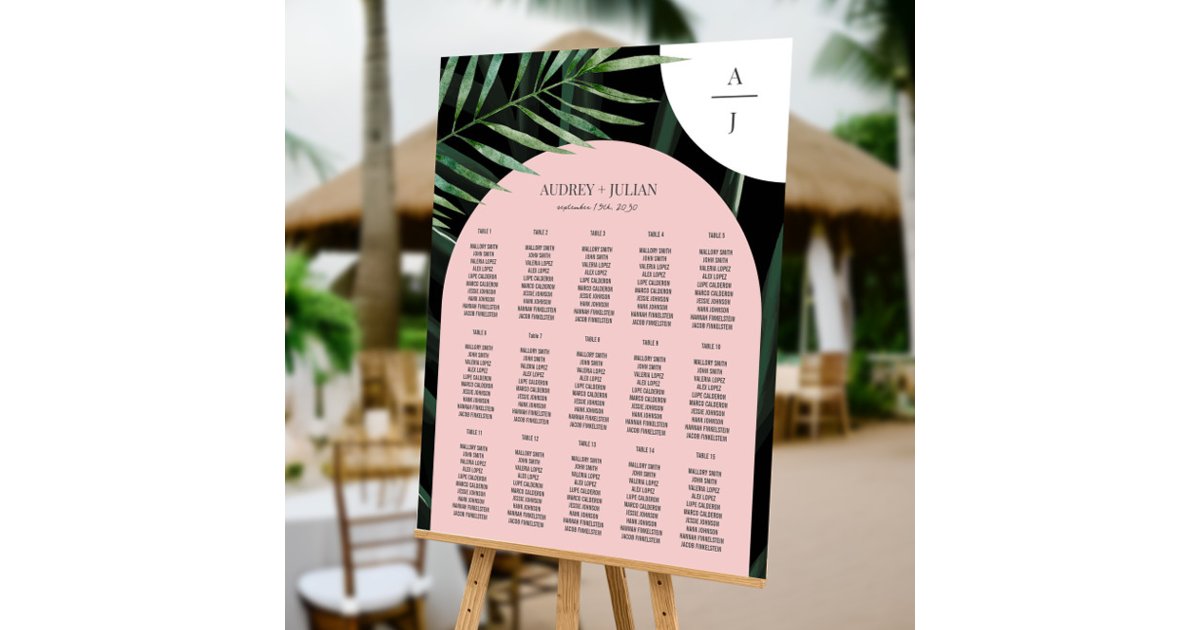 Monogram Arch Tropical Wedding Seating Chart Foam Board | Zazzle