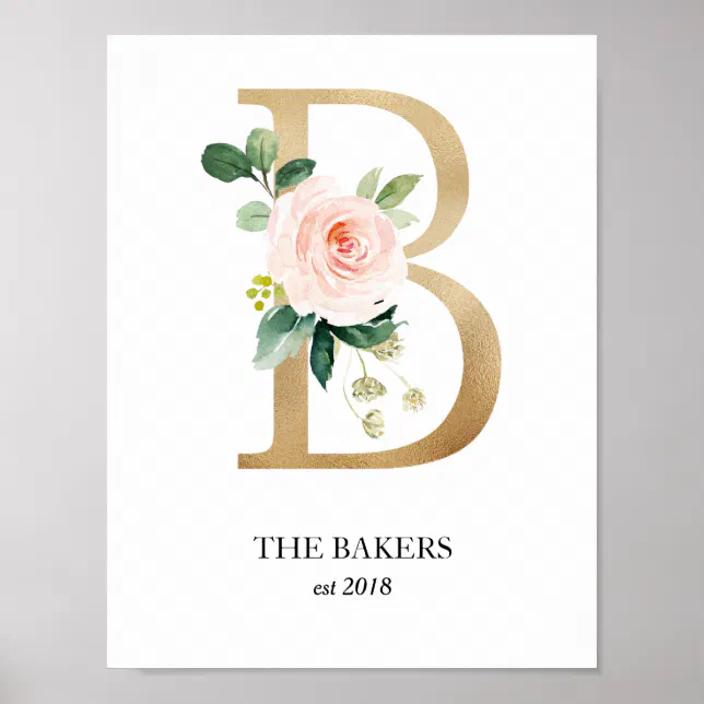 Monogram Art Print, Letter B, Wedding, Nursery Poster | Zazzle