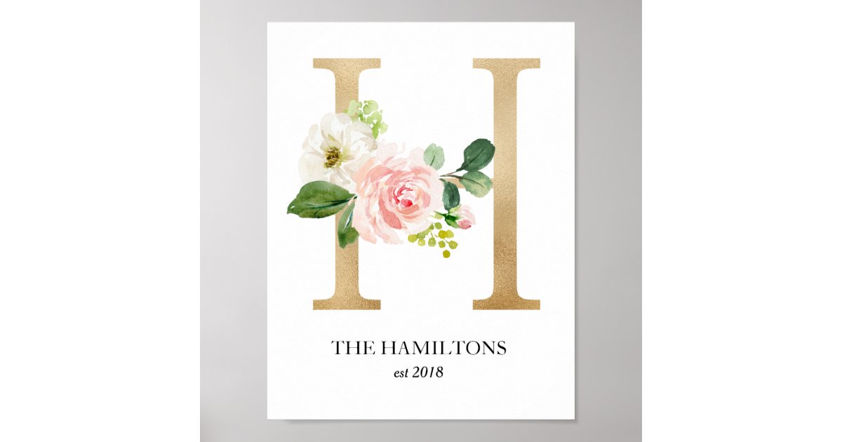 Monogram Art Print, Letter H, Wedding, Nursery Poster | Zazzle
