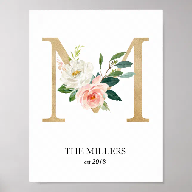 Monogram Art Print, Letter M, Wedding, Nursery Poster | Zazzle