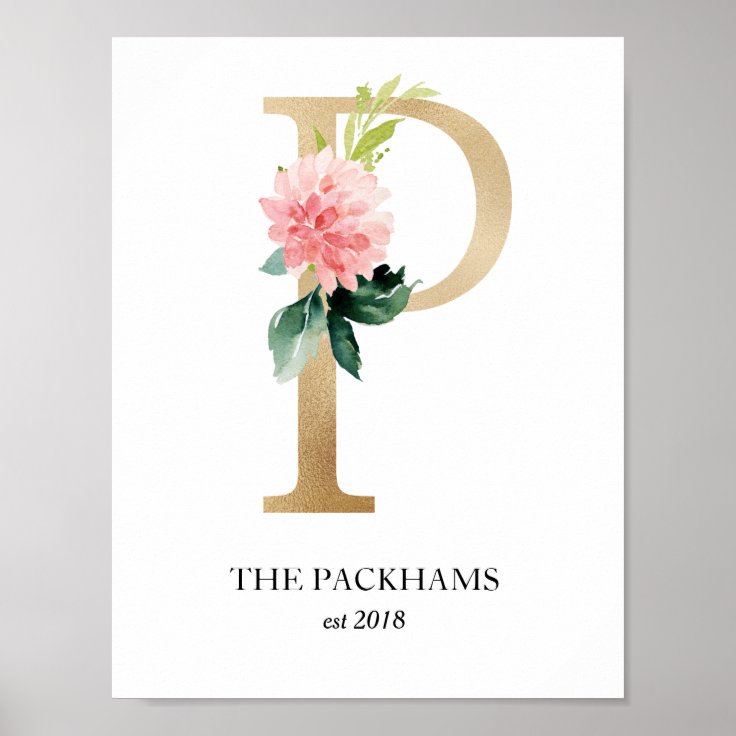 Monogram Art Print, Letter P, Wedding, Nursery Poster | Zazzle