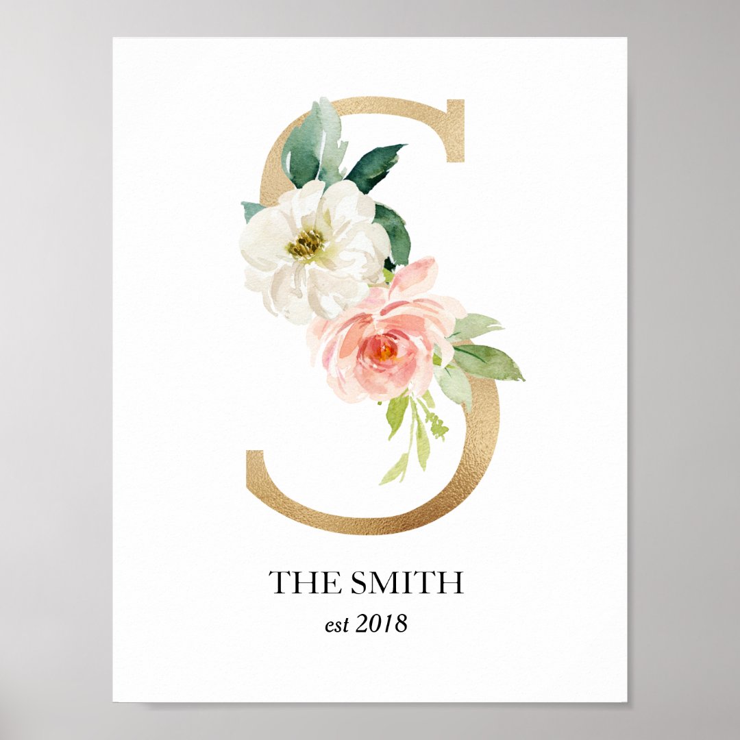 Monogram Art Print, Letter S, Wedding, Nursery Poster | Zazzle
