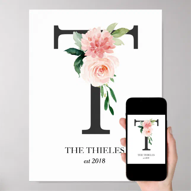 Monogram Art Print, Letter T, Wedding, Nursery Poster | Zazzle