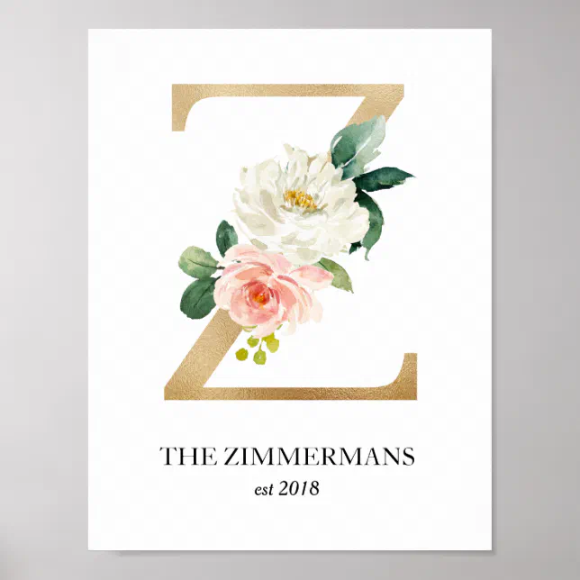 Monogram Art Print, Letter Z, Wedding, Nursery Poster | Zazzle