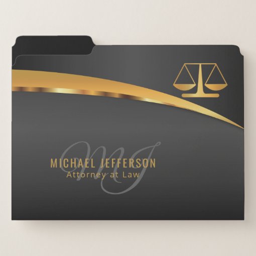 Monogram Attorney at Law - Black and Gold File Folder | Zazzle