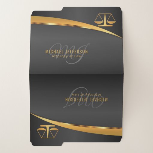 Monogram Attorney at Law - Black and Gold File Folder | Zazzle
