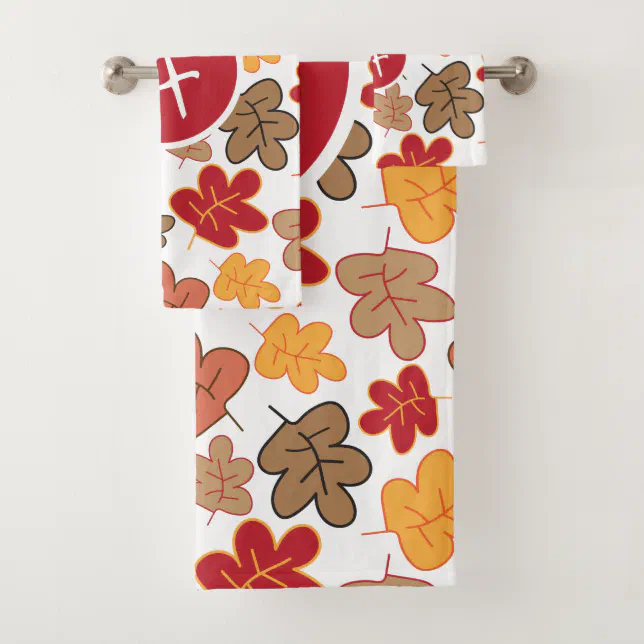 Monogram Autumn Fall Leaves Bath Towel Set | Zazzle