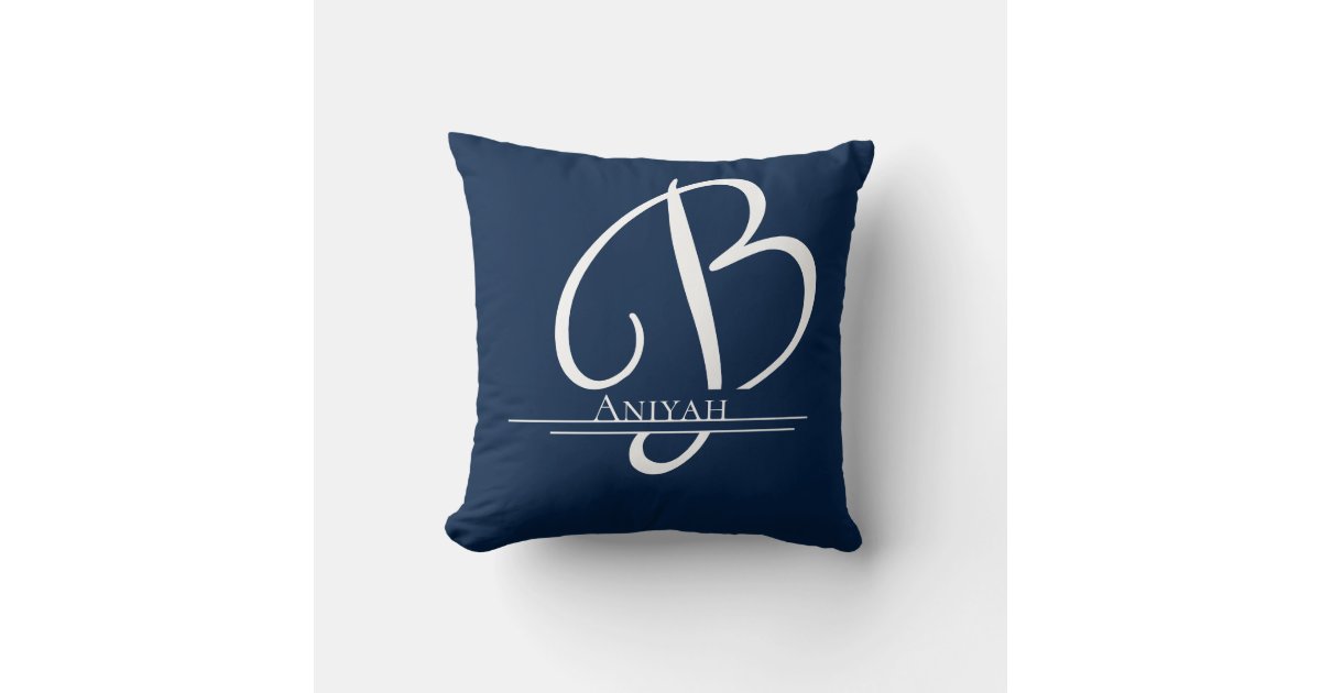Monogram B Blue White Name Throw Pillow | Zazzle