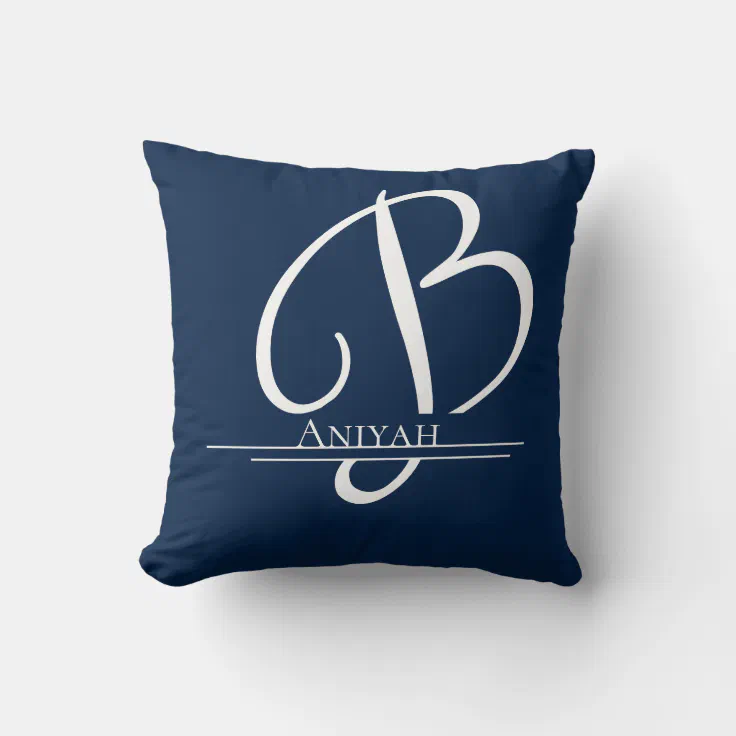Monogram B Blue White Name Throw Pillow | Zazzle