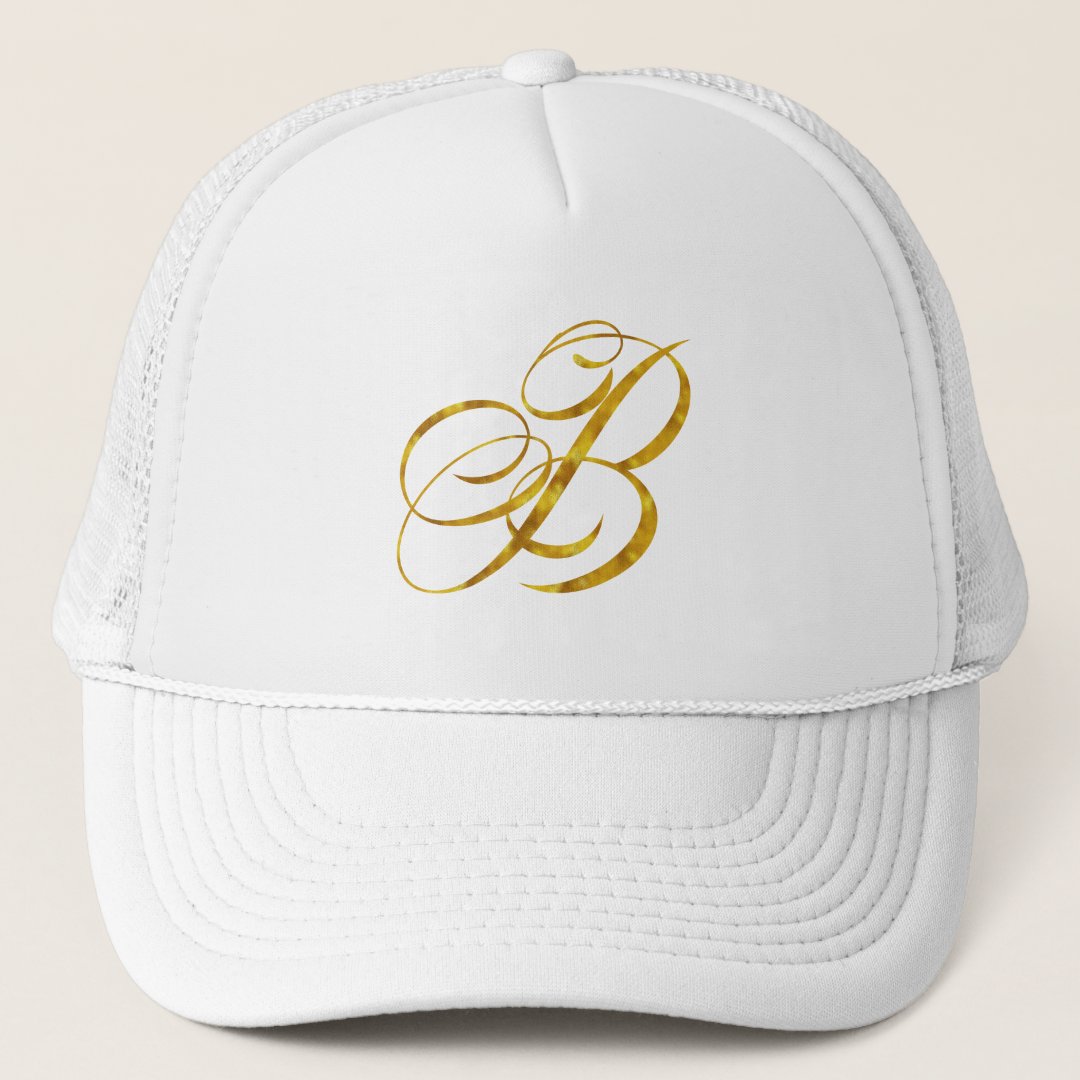 Monogram B Faux Gold Foil Metallic Letter Design Trucker Hat | Zazzle