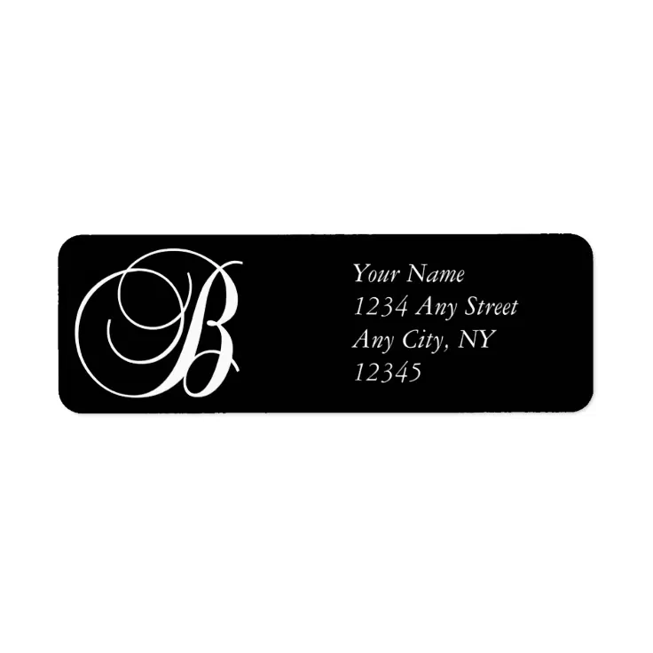 Monogram B Return Address Labels Black White | Zazzle