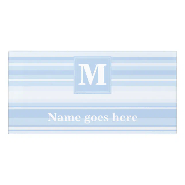 Monogram baby blue stripes door sign | Zazzle