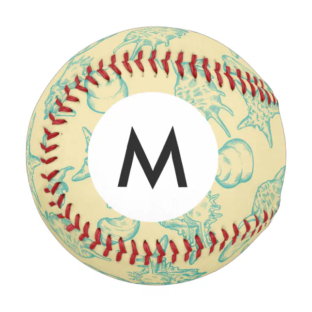 Monogram Background with shells. Hand drawn Baseball | Zazzle