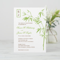 Monogram Bamboo Wedding Invitations | Green | Zazzle