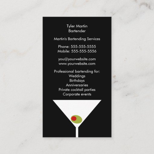 Monogram Bartending Business Card - Black & White | Zazzle