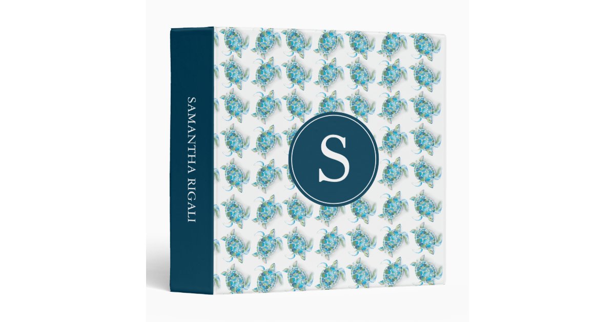 Monogram Beach Sea Turtle Back To School Binder | Zazzle