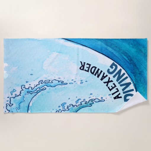 Monogram Beach Wave Swim Dive Team Sports Beach Towel | Zazzle