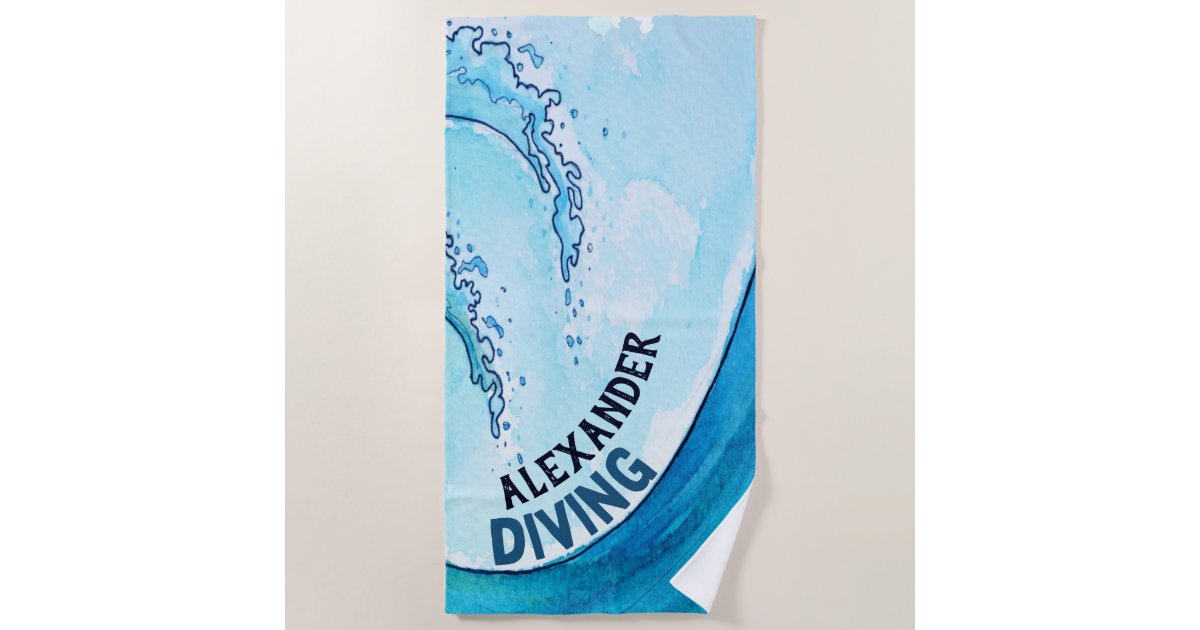 Monogram Beach Wave Swim Dive Team Sports Beach Towel | Zazzle